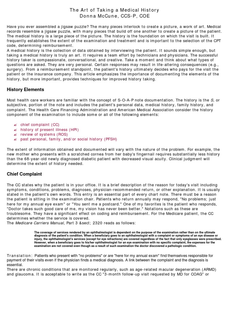 The Art of Taking A Medical History | PDF | Medical Record | Medicare ...