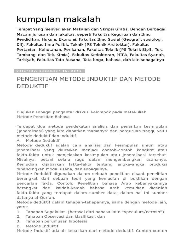 Pengertian Metode Induktif Dan Metode | PDF