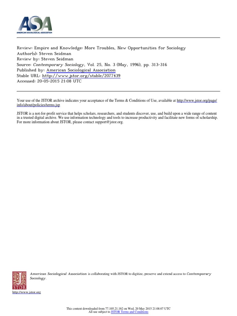 Steven Seidman - Empire and Knowledge: More Troubles, New Opportunities ...