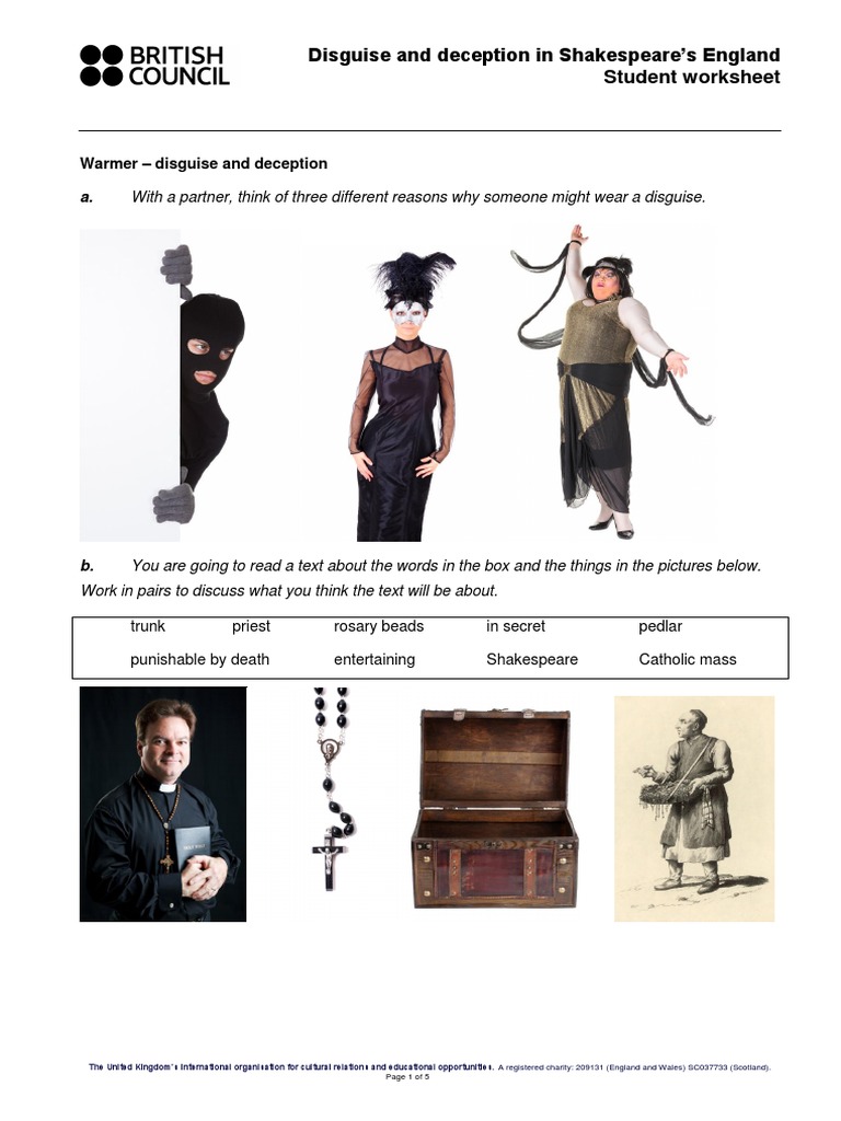 Shakespeare Disguise and Deception Student Worksheets | Download Free ...
