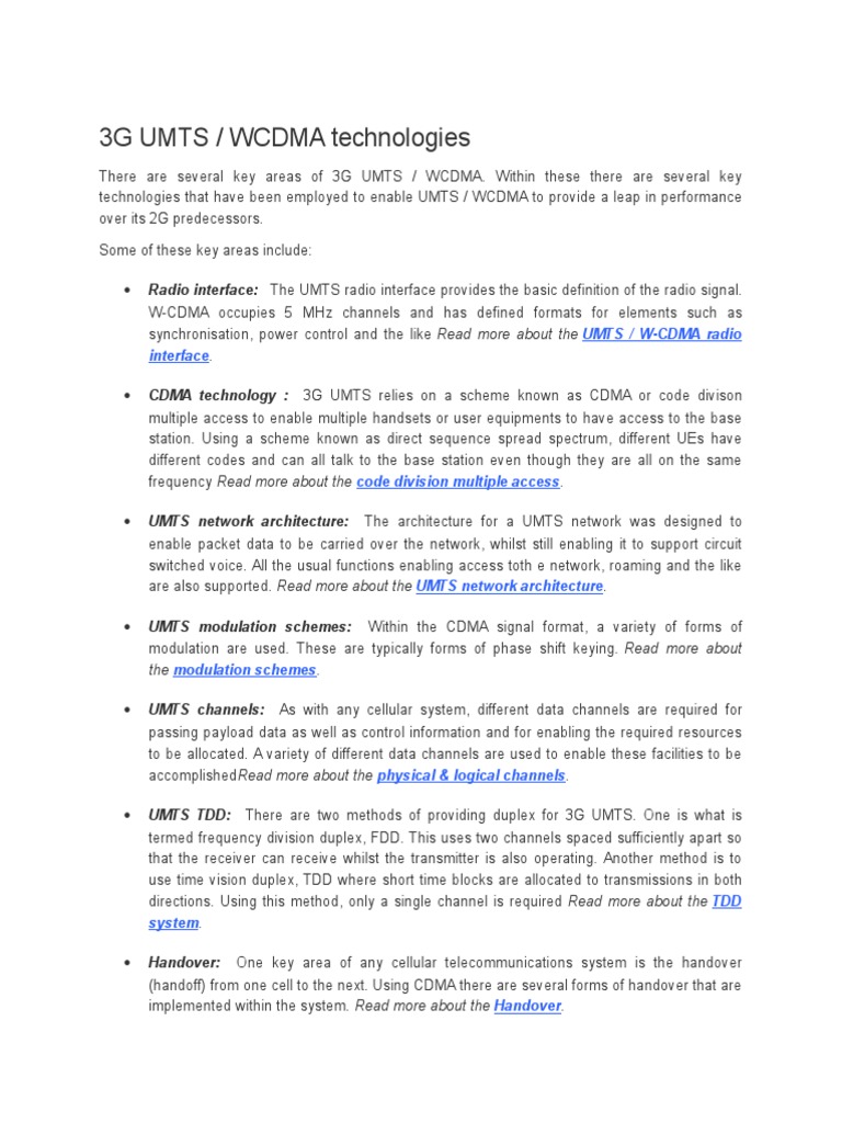 3G UMTS / WCDMA Technologies: UMTS / W-CDMA Radio Interface | PDF ...