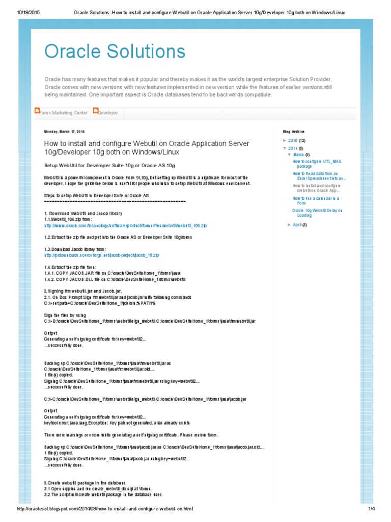 Oracle Solutions How To Install And Configure Webutil On