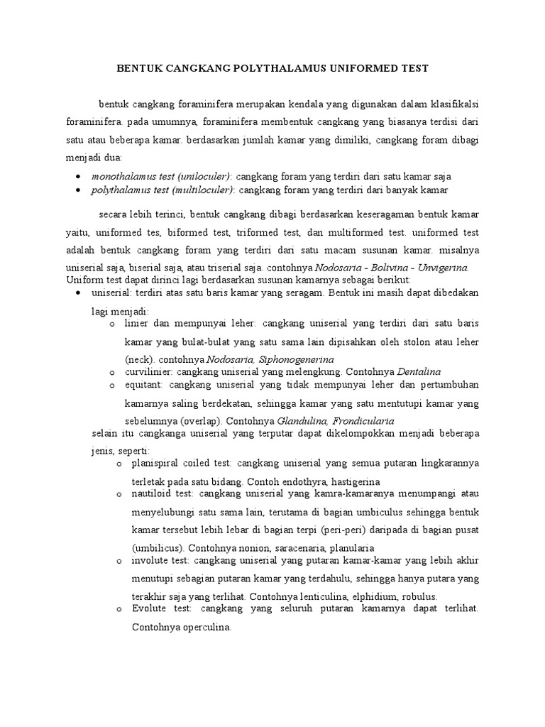 Polythalamus Uniformed Test | PDF