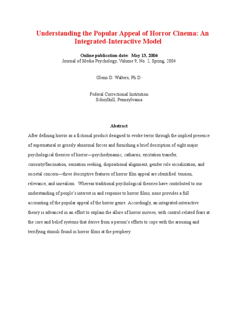 Understanding The Popular Appeal of Horror Cinema | PDF | Horror Films ...