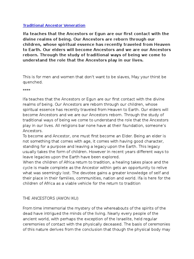 Traditional Ancestor Veneration | PDF | Patience | Haitian Vodou