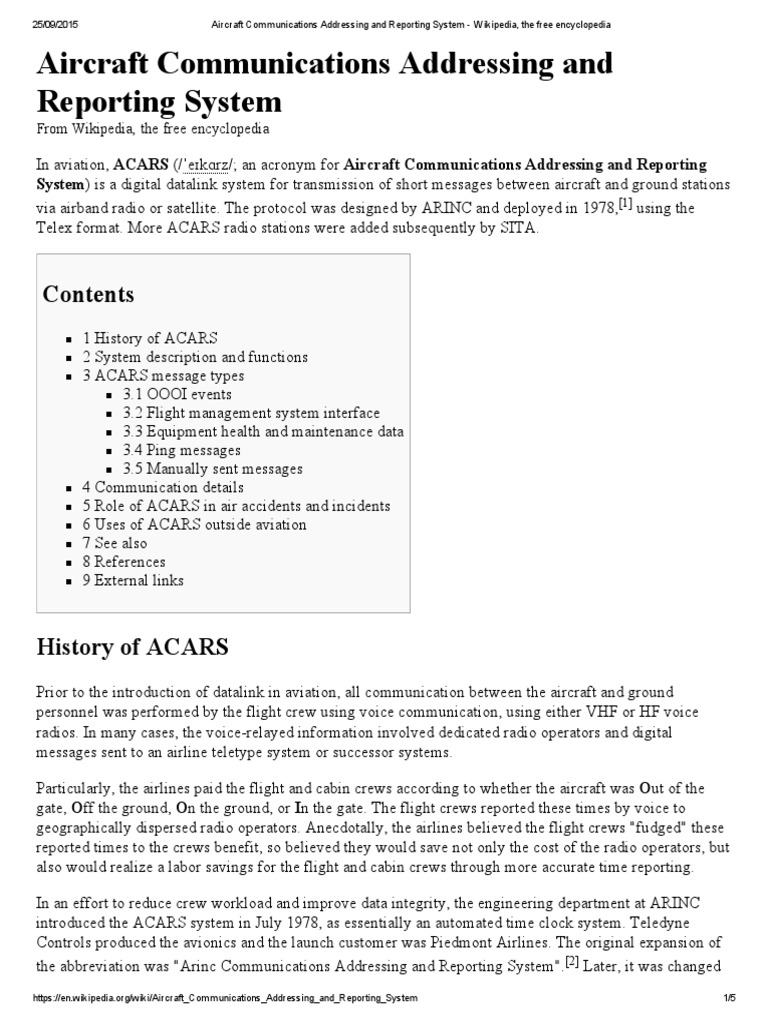 Aircraft Communications Addressing and Reporting System - Wikipedia ...