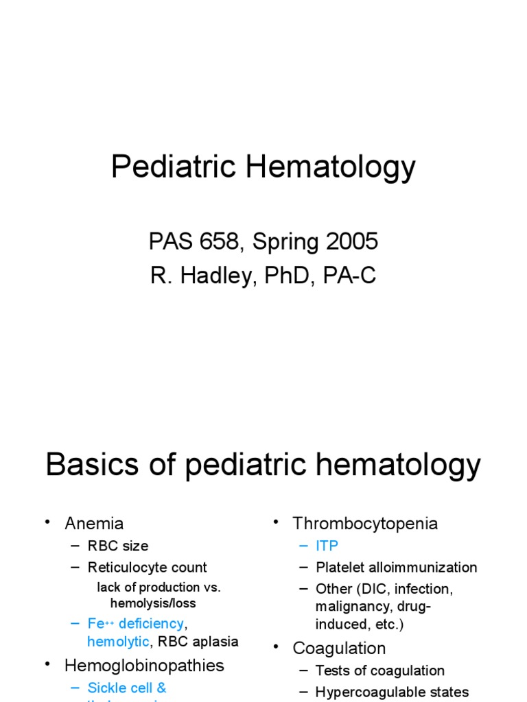An Overview of Pediatric Hematologic Conditions: A Focus on Anemia, Hemoglobinopathies ...