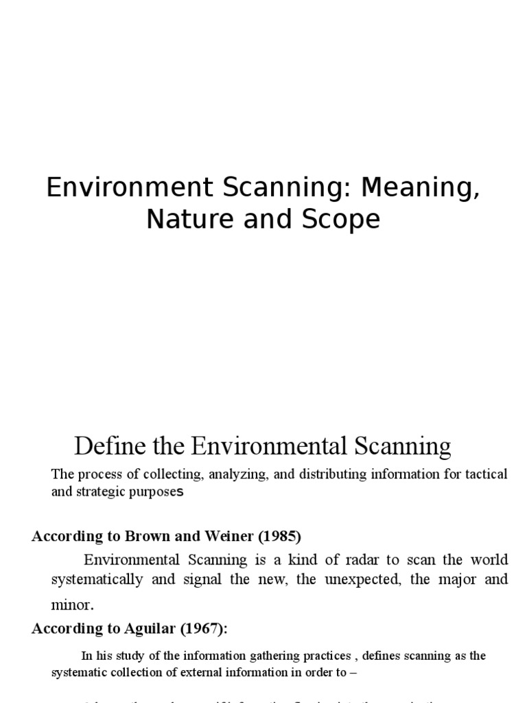 Environment Scanning: Meaning, Nature and Scope | PDF | Business ...