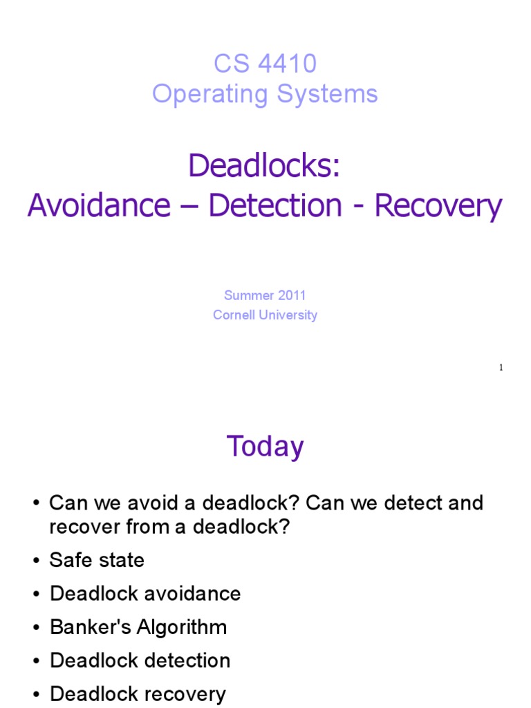 CS 4410 Operating Systems: Deadlocks: Avoidance - Detection - Recovery | PDF | Discrete ...