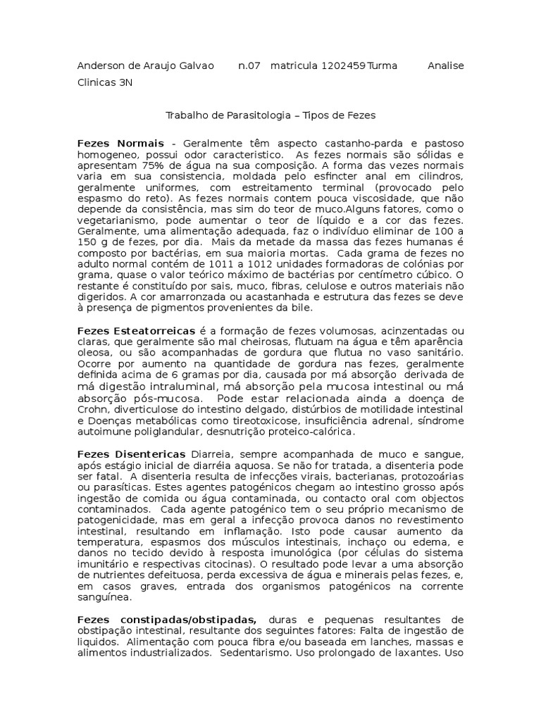Tipos de fezes e suas causas | PDF | Biologia | Sistema digestivo