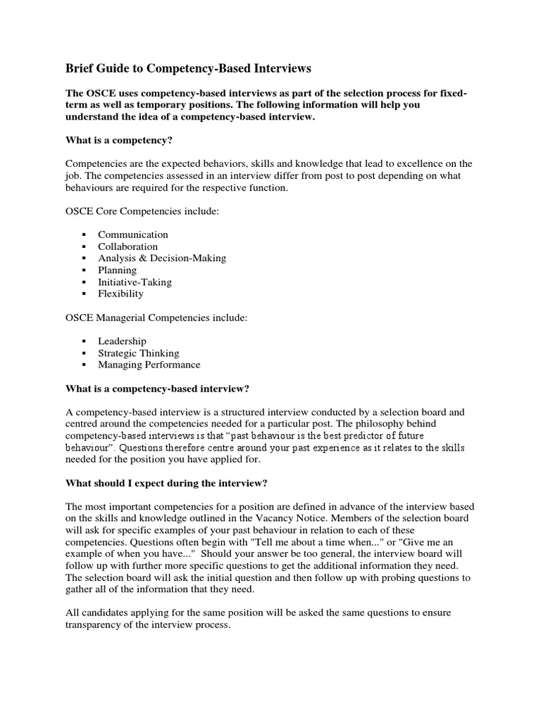 Brief Guide To Competency-Based Interviews | PDF | Competence (Human Resources) | Interview