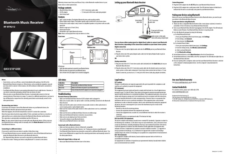 RocketFish Bluetooth Receiver -RF-BTR212 | Electrical Connector ...