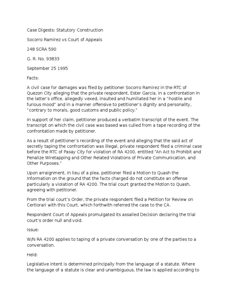 Ramirez Vs CA - Digests | PDF | Telephone Tapping | Lawsuit