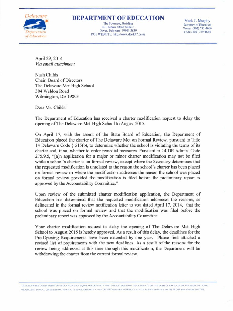 2014 de Met Modification Approval Letter Final | PDF | Board Of ...