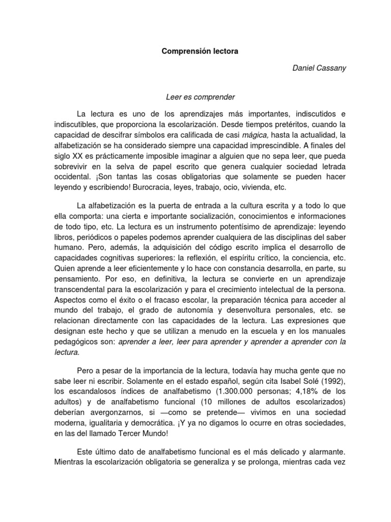 Daniel Cassany: Comprensión lectora