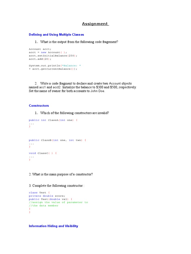 Assignment: Defining and Using Multiple Classes | PDF | Method (Computer Programming ...