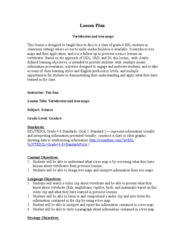 Lesson Plan: Vertebrates and Tree Maps | PDF