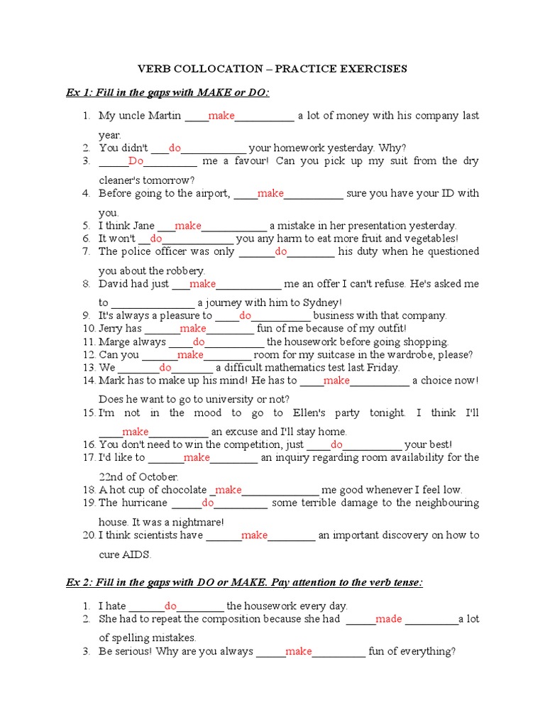 Verb Collocation Practice Exercises Oct17 | PDF | Supermarket | Jeans