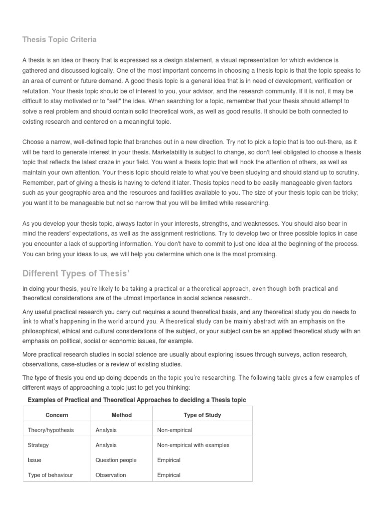 Thesis Topic Selection Guidelines | PDF | Theory | Empirical Evidence