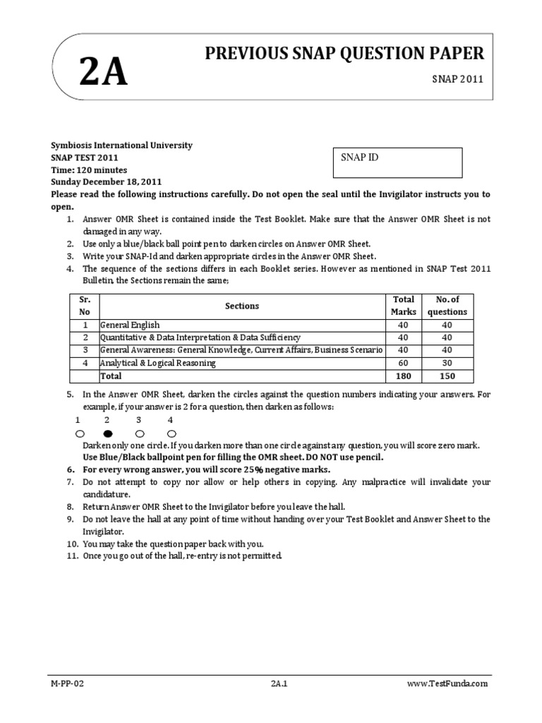 SNAP 2011 Question Paper With Detailed Solutions and Answer Key | PDF ...