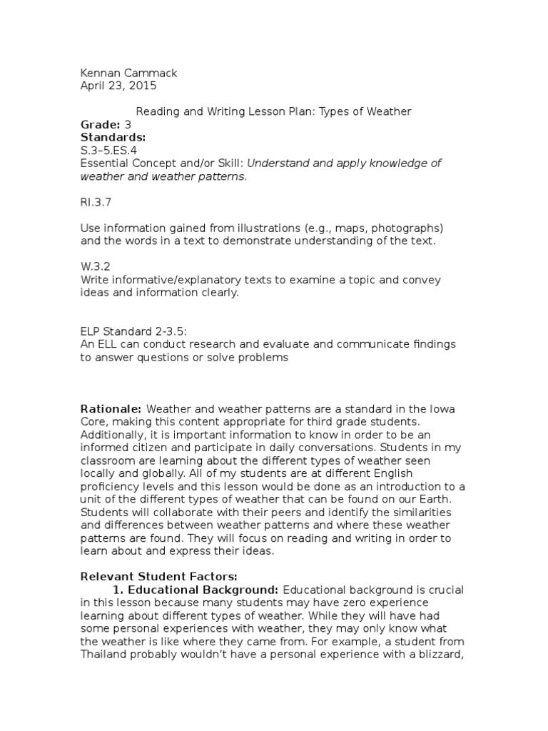 SIOP Lesson Plan - Weather | PDF | Vocabulary | Lesson Plan