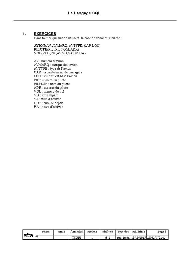 Exercices SGBD 1 - SQL SERVER | PDF | Airbus | Transport