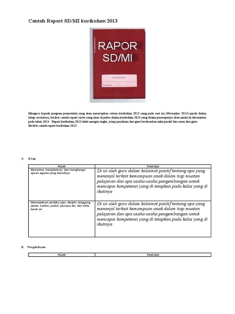 Contoh Raport SD | PDF