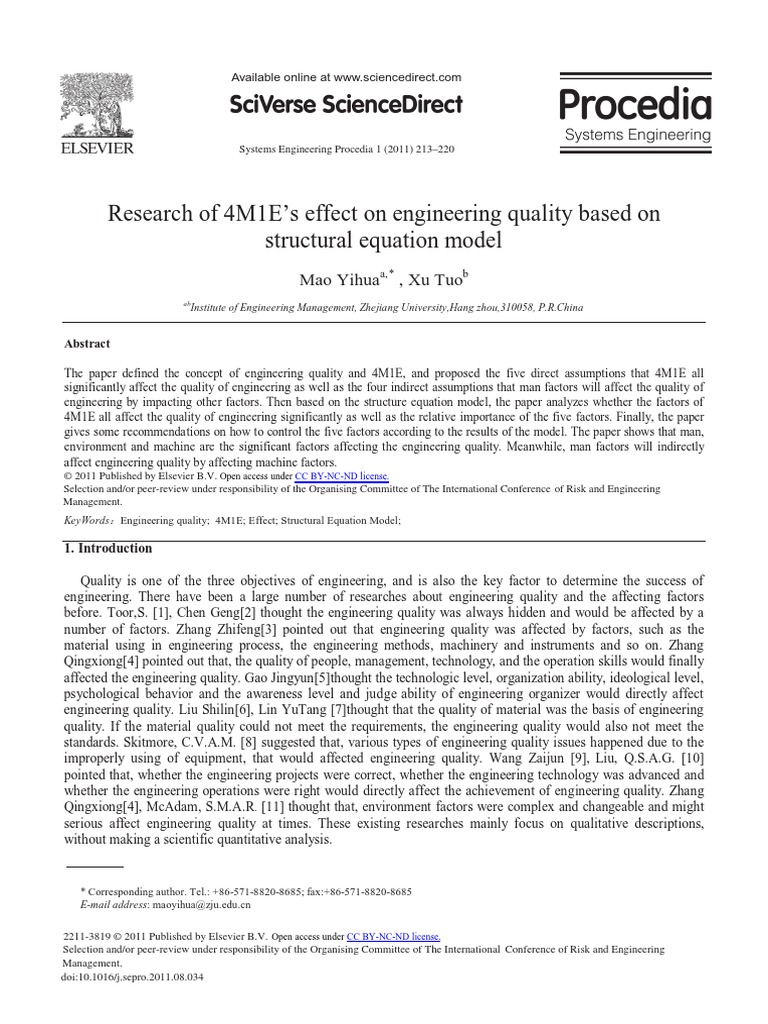 Research of 4M1E’s Effect on Engineering Quality Based | Structural ...