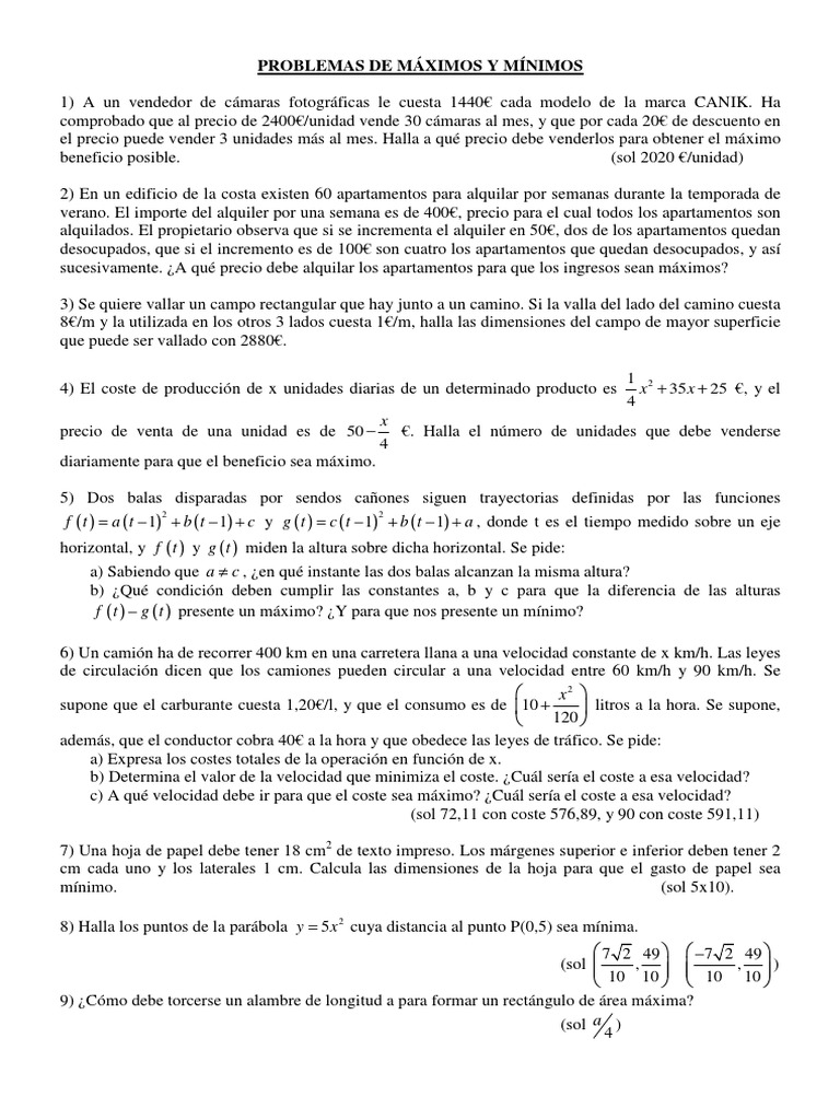 Problemas de Máximos y Mínimos | PDF | Esfera | Velocidad