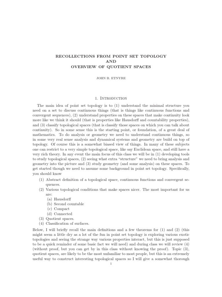 Point Set Topology and Quotient Spaces | PDF | Continuous Function ...