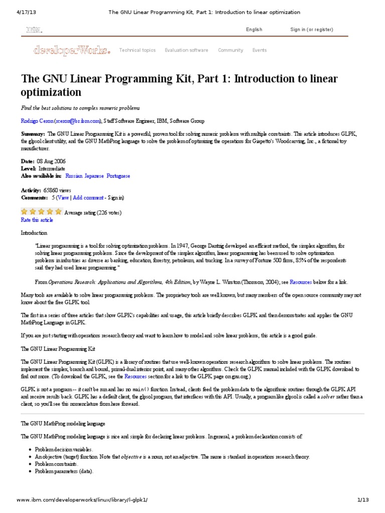 The GNU Linear Programming Kit, Part 1 - Introduction To Linear ...