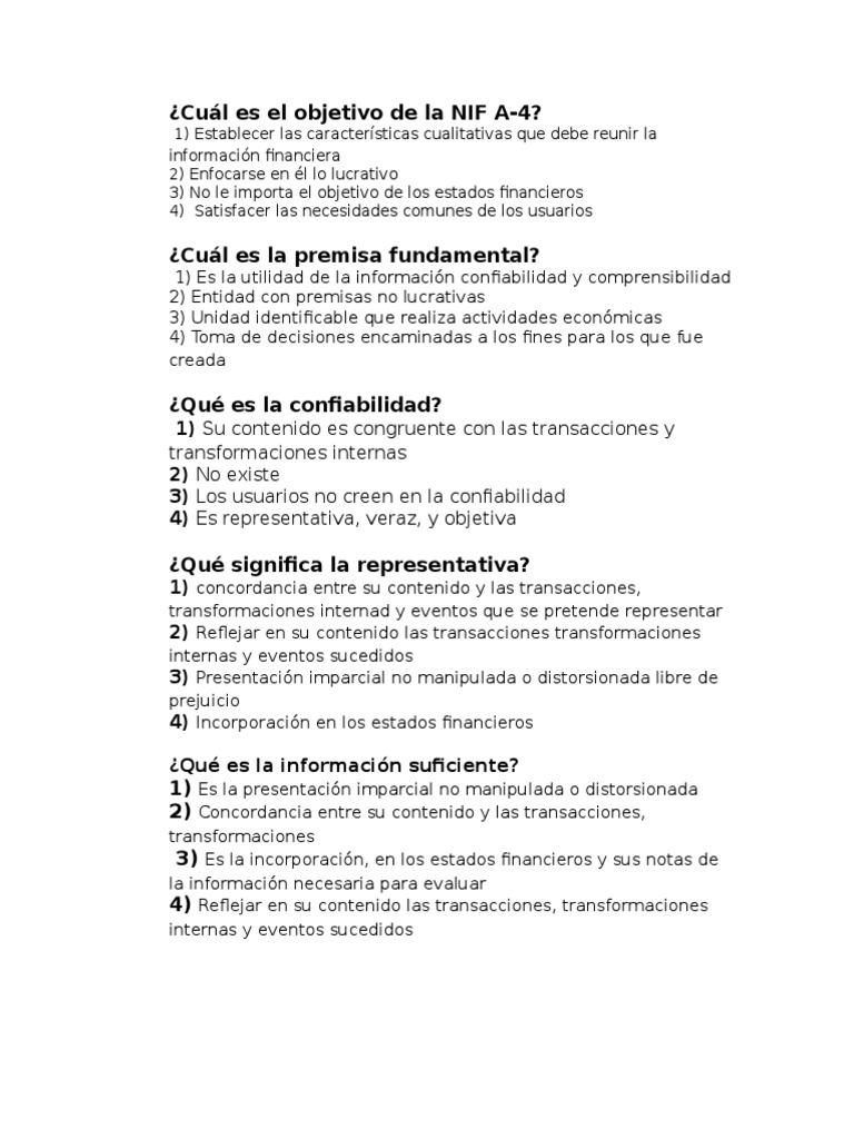 Cuestionario Nif A4 | PDF | Estado financiero | Contabilidad
