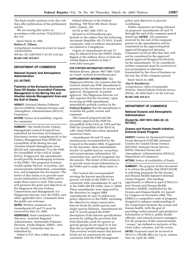 Federal Register / Vol. 70, No. 56 / Thursday, March 24, 2005 / Notices ...