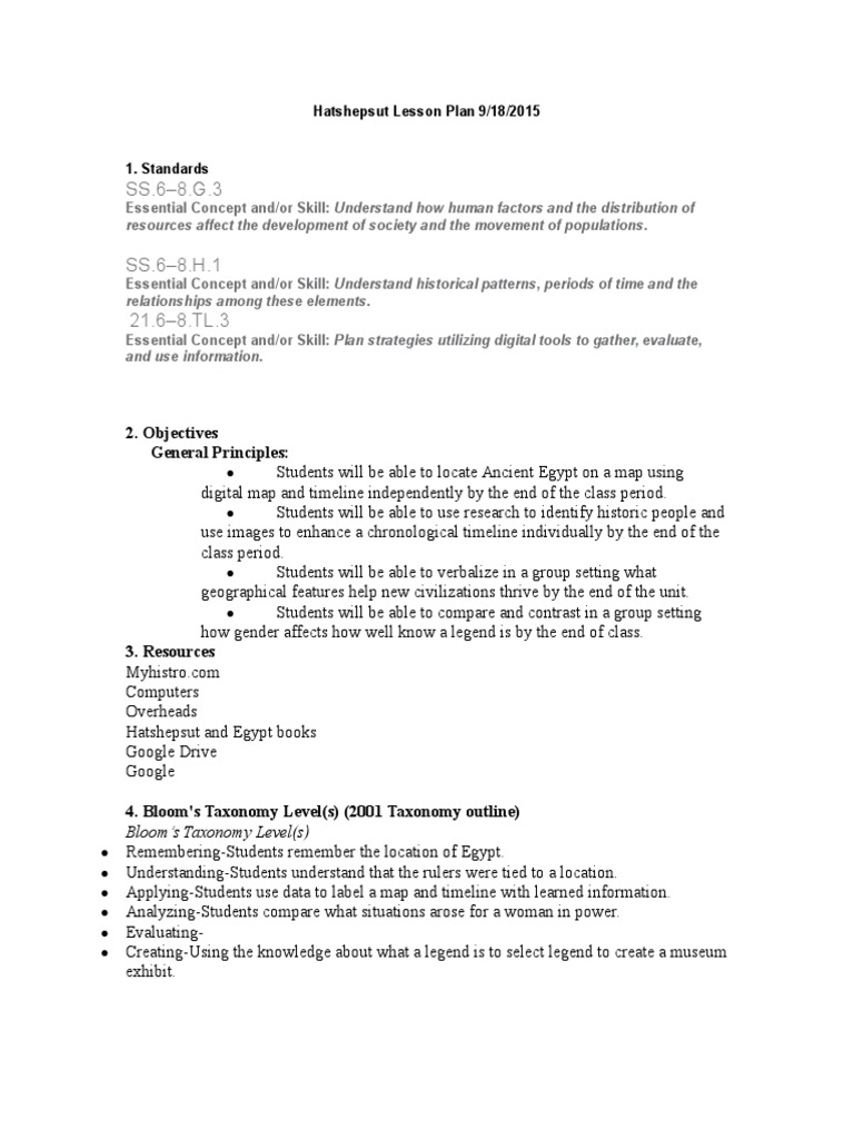 Hatshepsut Lesson Plan for Grades 6-8 | PDF | Lesson Plan | Ancient Egypt