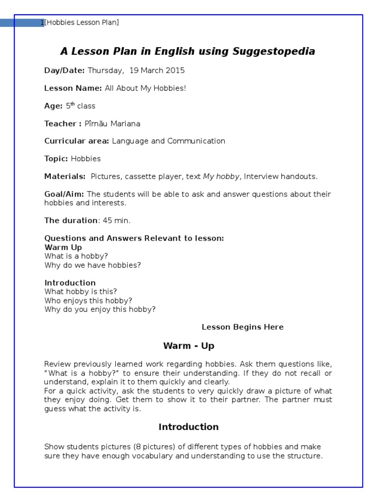 Lesson Plan Using Suggestopedia | PDF | Lesson Plan | Question