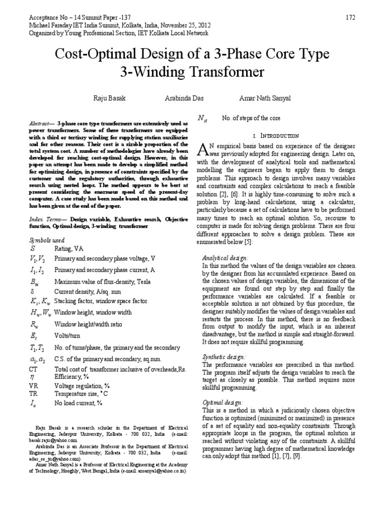 Cost-Optimal Design of A 3-Phase Core Type 3-Winding Transformer | PDF ...