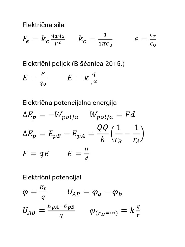 Formule ELEKTROSTATIKA | PDF | Sciences et mathématiques