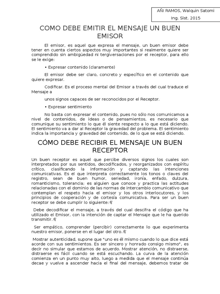 Como Debe Emitir El Mensaje Un Buen Emisor | PDF | Tolerancia ...
