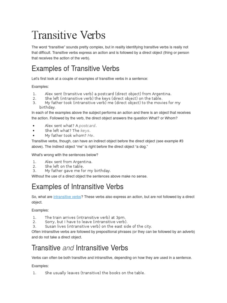 Transitive Verbs | Object (Grammar) | Verb