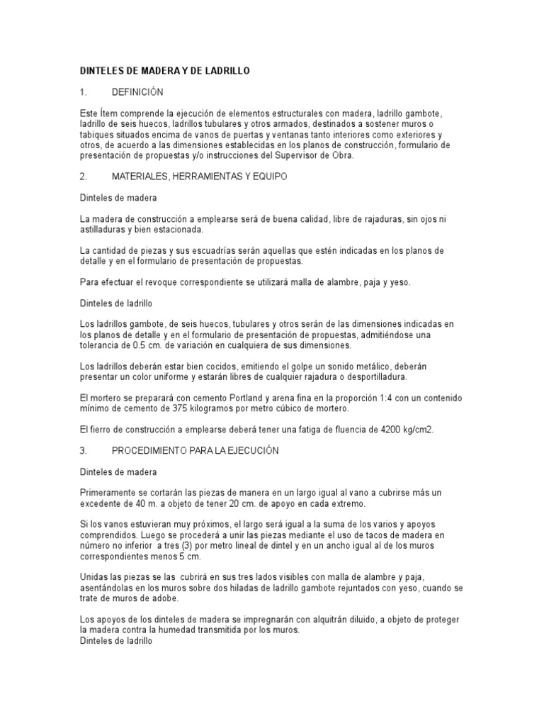 Dinteles de Madera y Ladrillo | PDF | Ladrillo | Cemento