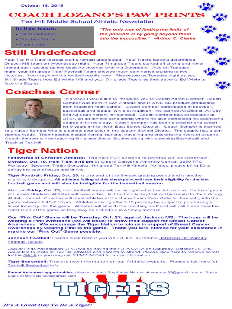 Tex Hill Middle School Athletic Update | PDF | Sports | Leisure