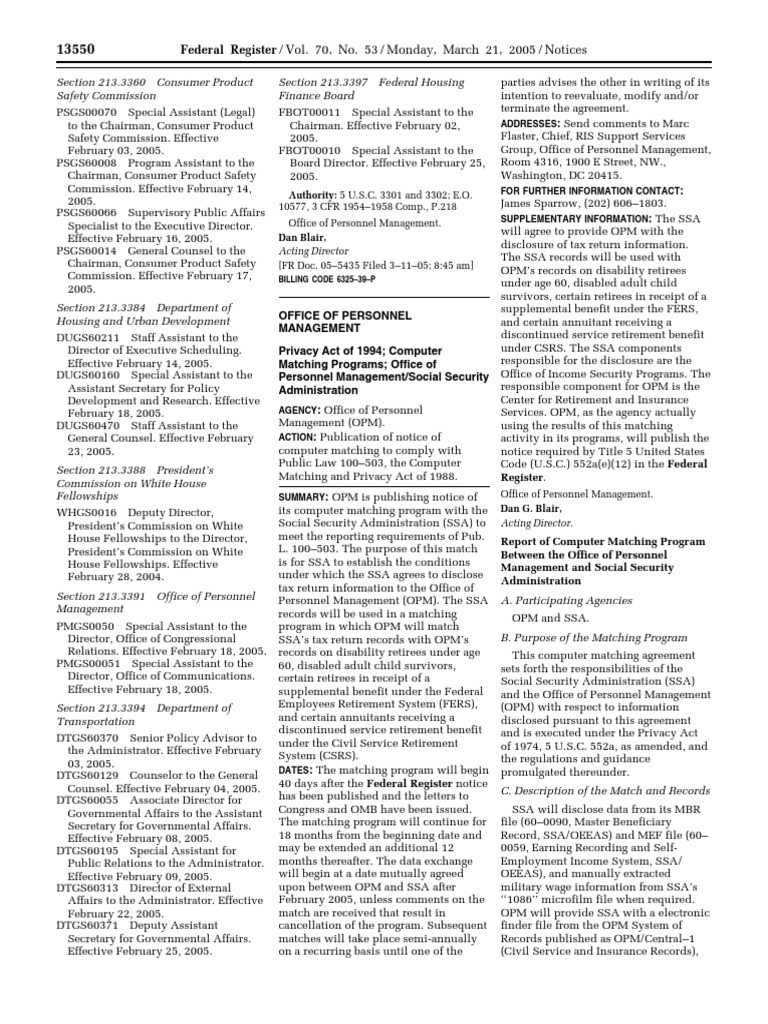 Notice: Excepted Service: Schedules A, B, and C: Positions Placed or ...