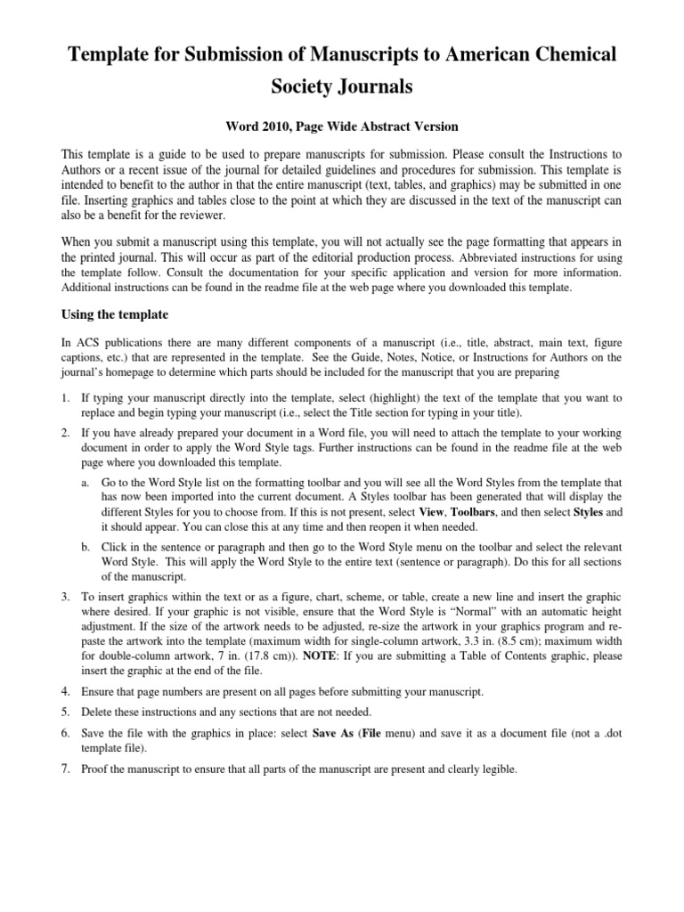 Template For Submission of Manuscripts To American Chemical Society ...