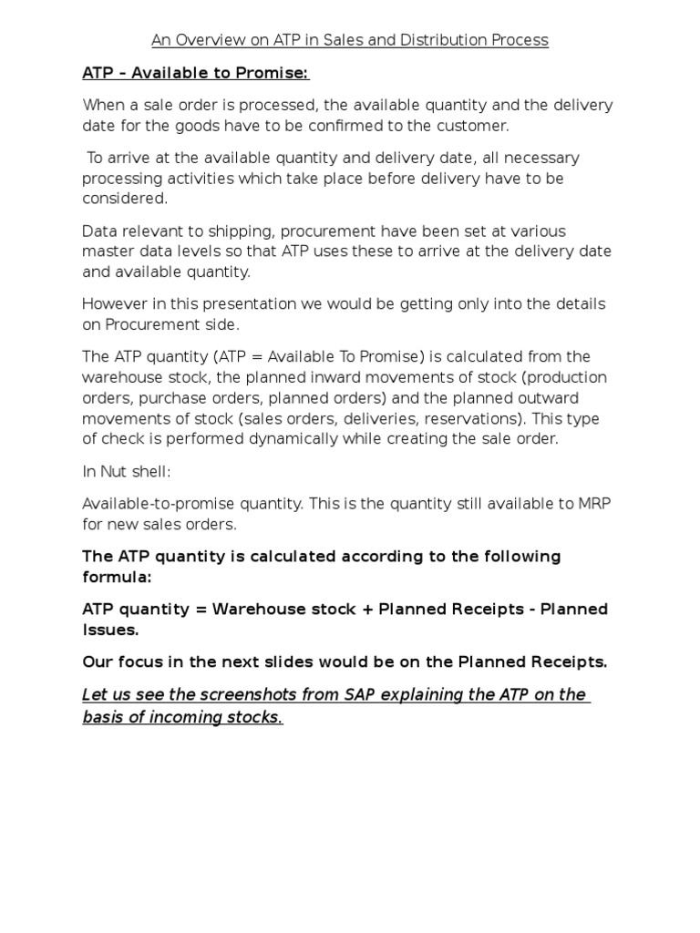 ATP in Sales and Distribution Process | PDF | Screenshot | Supply Chain ...