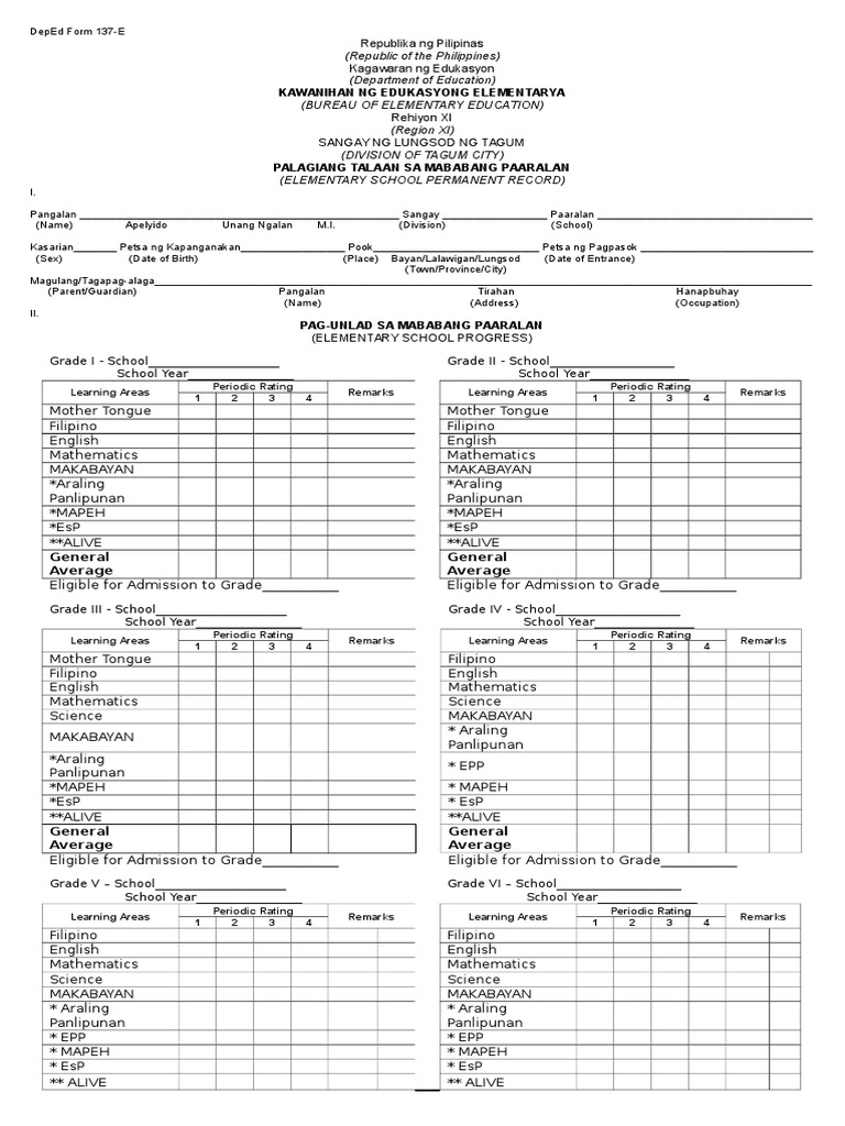 DepEd Form 137 | PDF | Philippines | Further Education