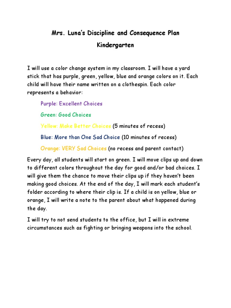 Mrs. Luna's Discipline Plan Overview | PDF