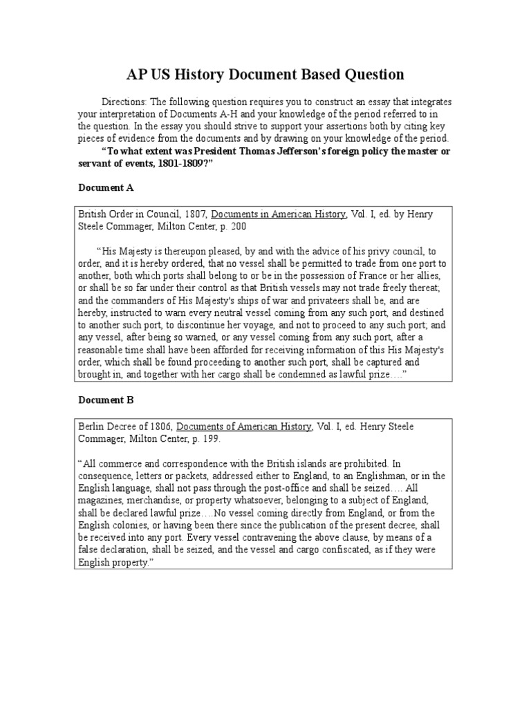 Jefferson DBQ | PDF | Thomas Jefferson | Prize (Law)