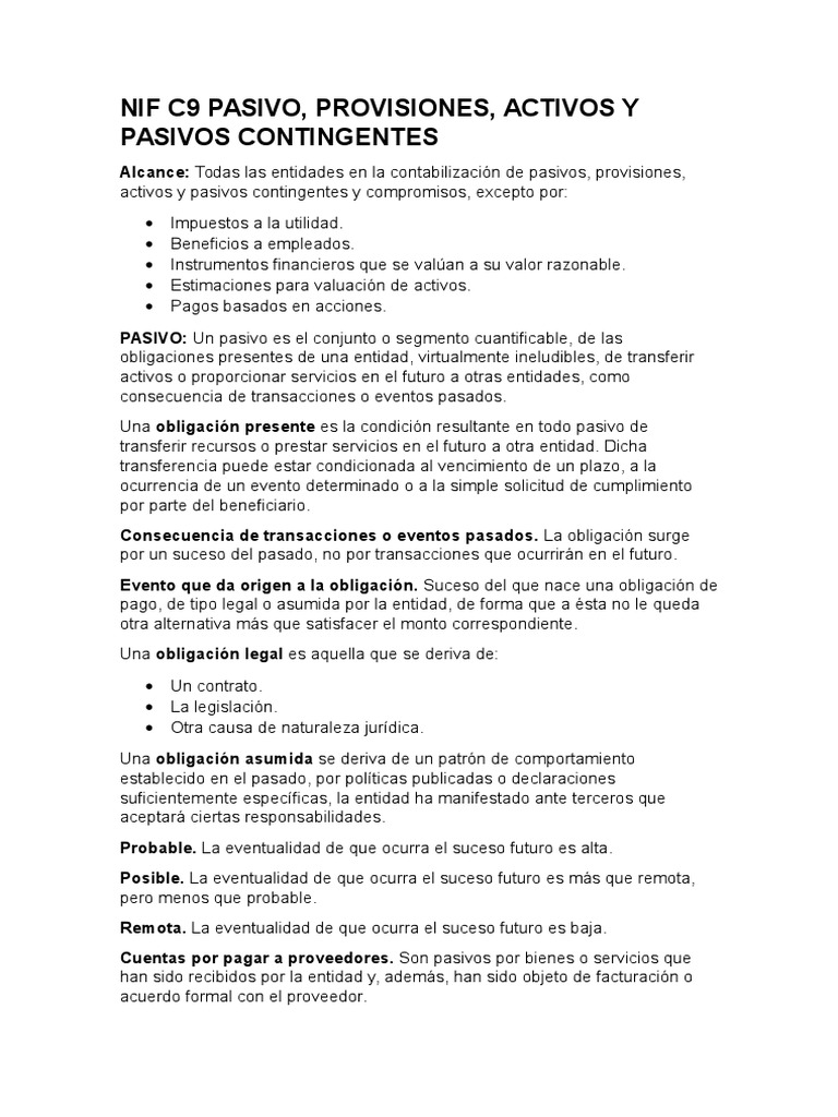 Nif C9 Pasivo | PDF | Beneficio (economía) | Compartir (Finanzas)