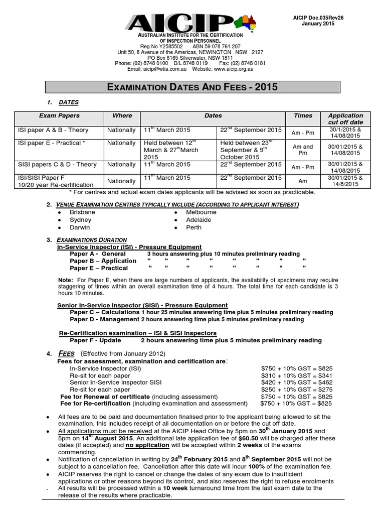 Exam Dates - AICIP 2015 | PDF | Test (Assessment) | Test/Examination