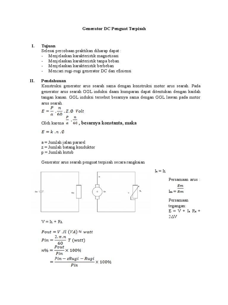 Generator DC Penguat Terpisah | PDF | Sains & Matematika | Teknologi ...